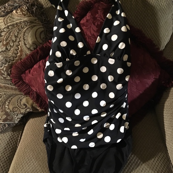 Chaps | Swim | Black And White Polka Dot One Piece Swimsuit Nwot | Poshmark